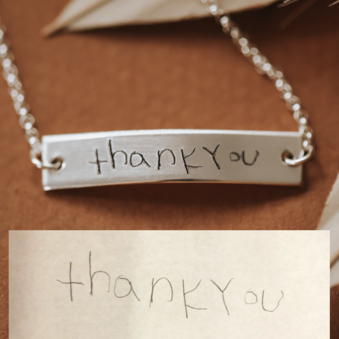 Handwriting Bar Bracelet Mountain Feather Designs